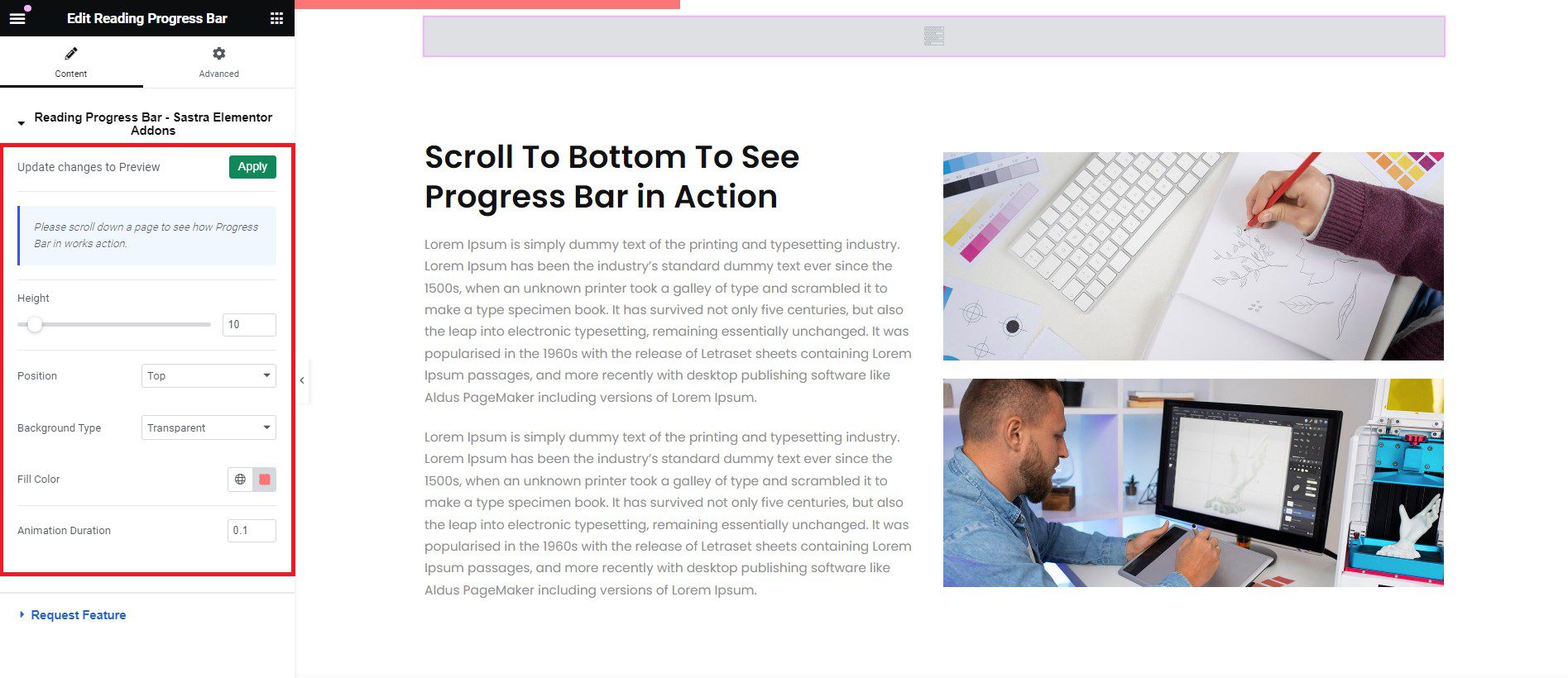 How To Use Reading Progress Bar In Elementor - Spexo Addons